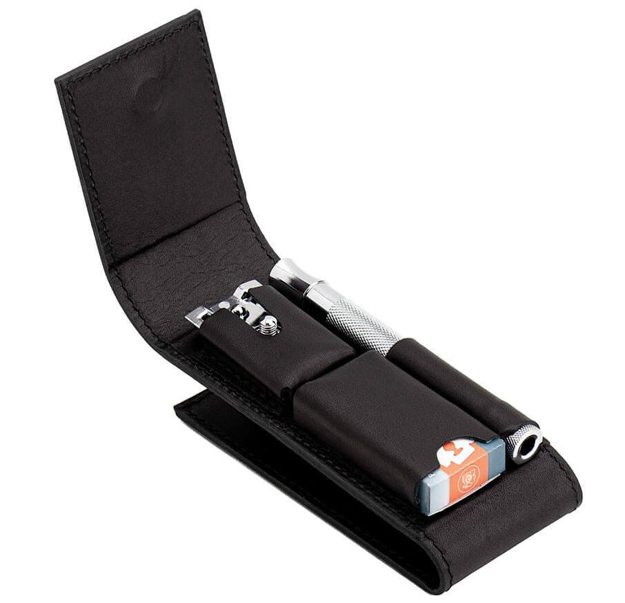 Merkur Leather Case empty for Razor 23001 and 10 Blades, Black ...